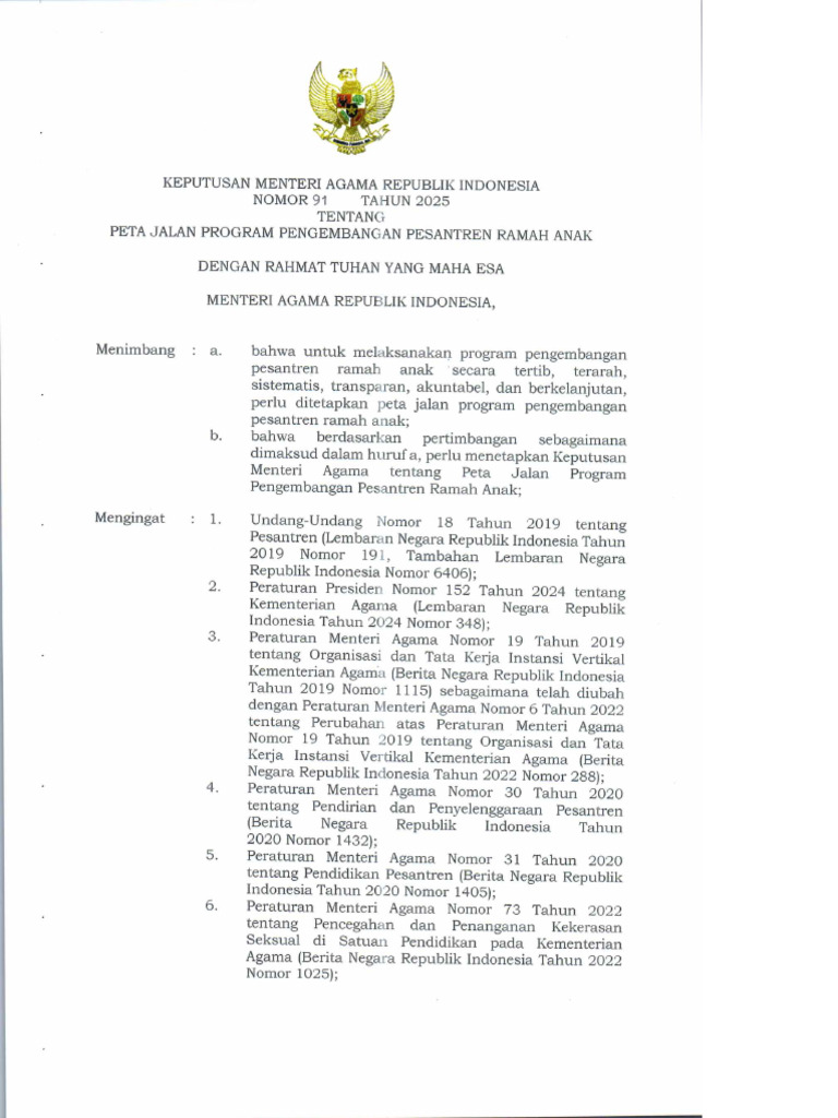Kma No 91 Tahun 2025 Tentang Peta Jalan Program Pengembangan Pesantren ...