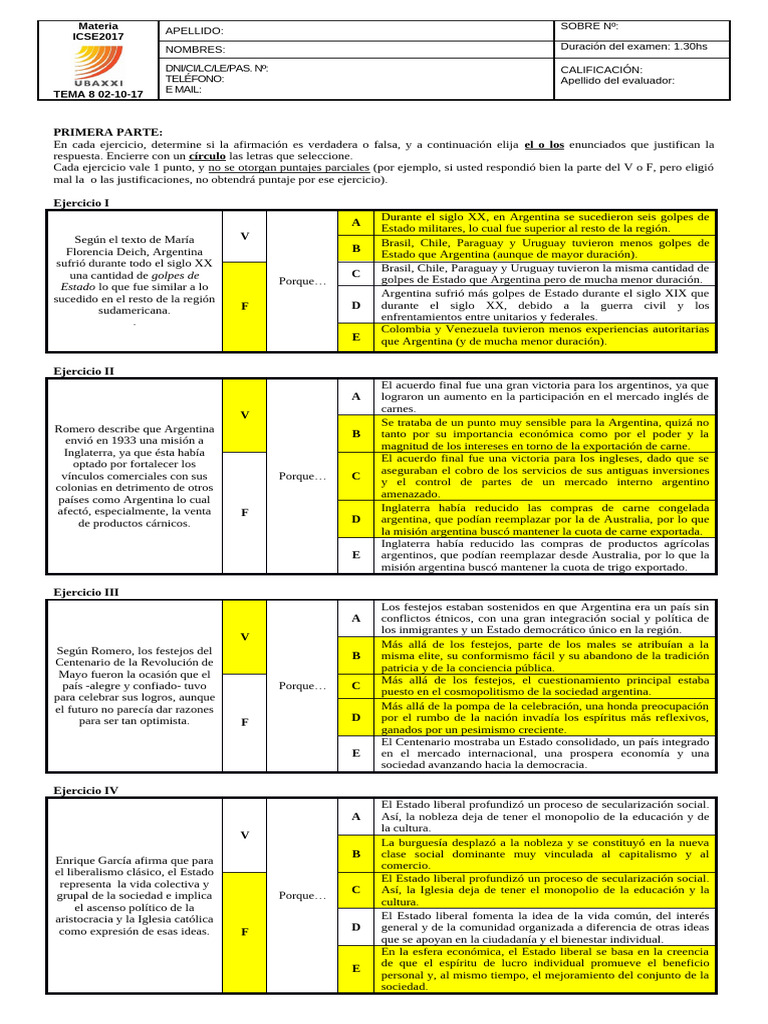 ICSE 2017 1P Clave Tema 8 Chequeado | PDF | Dictadura | Estado (política)