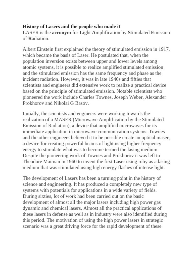 History of Lasers and The People Who Made It | PDF