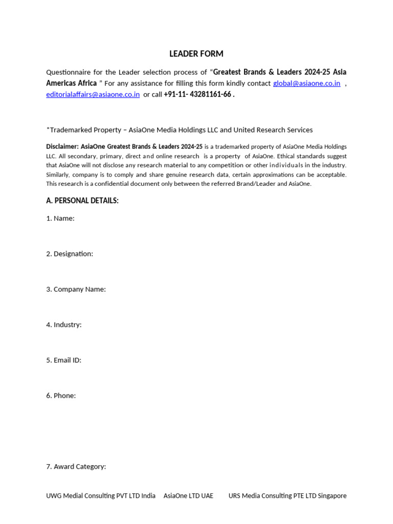 Leader Nomination Form 2024-25 | PDF | Business