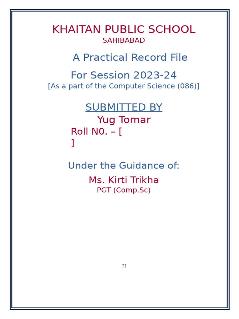 Practical File COVER PAGE | PDF | Area | Numbers