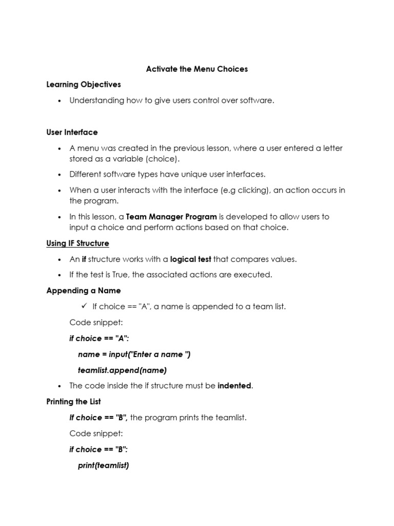 Activate the Menu Choices | PDF | Computer Program | Programming