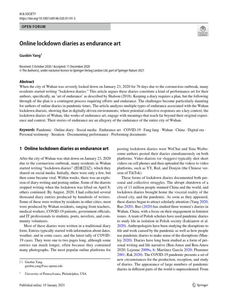 Online Lockdown Diaries As Endurance Art | PDF | Diary