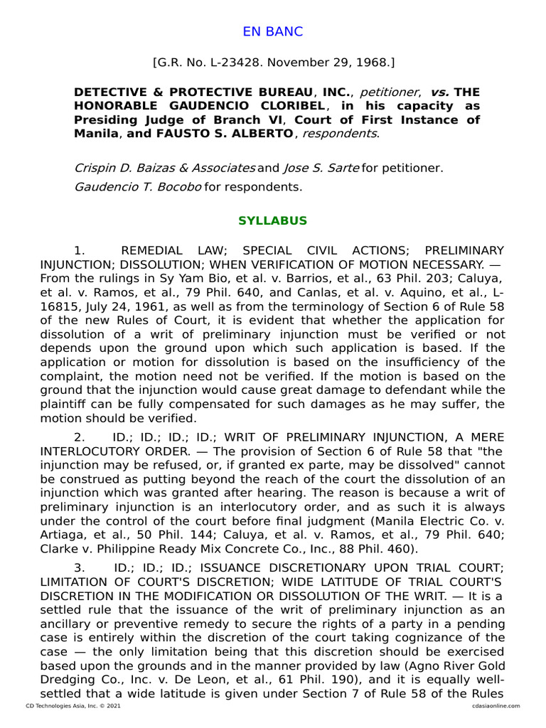 Detective - Protective Bureau V Cloribel, GR L-23428, 29 Nov. 1968, 26 ...