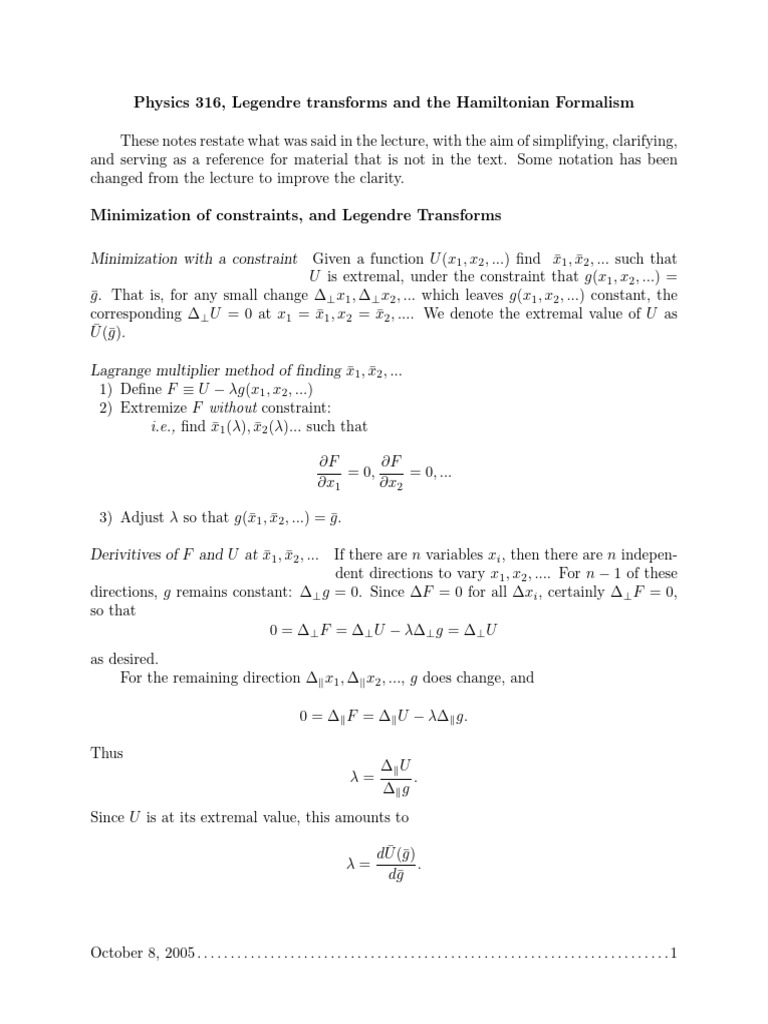Legendre.handout | PDF | Lagrangian Mechanics | Hamiltonian Mechanics