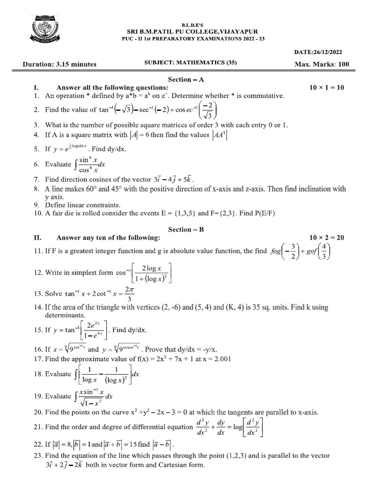 1ST Preparatory Exam QP1 | PDF