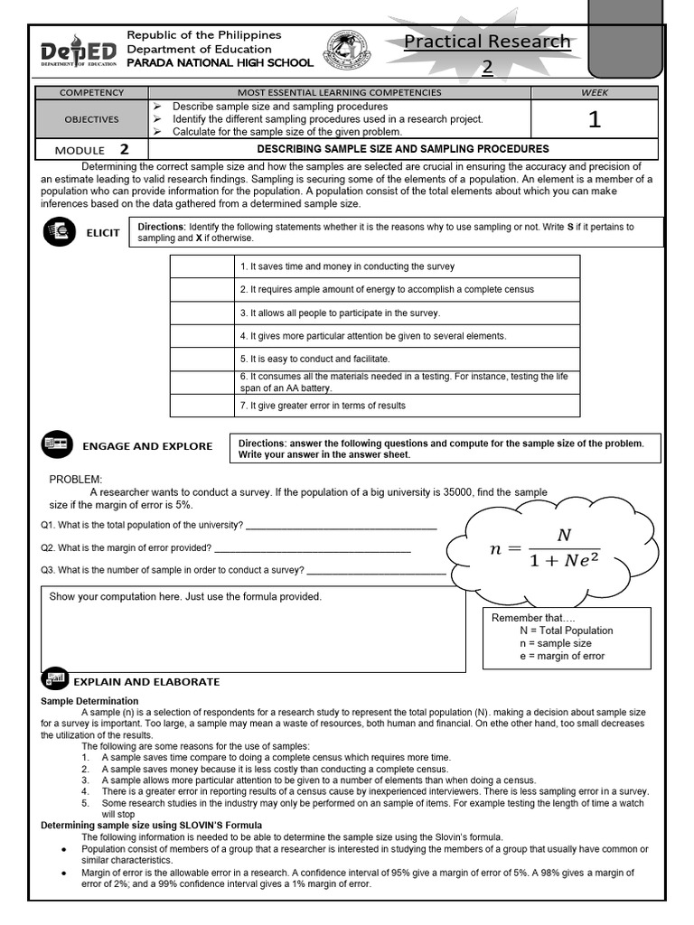 CS - RS12 IIa C 2 G12 WS Q2 W1 PR2 Sample Size and Sampling Procedure | PDF | Sampling ...