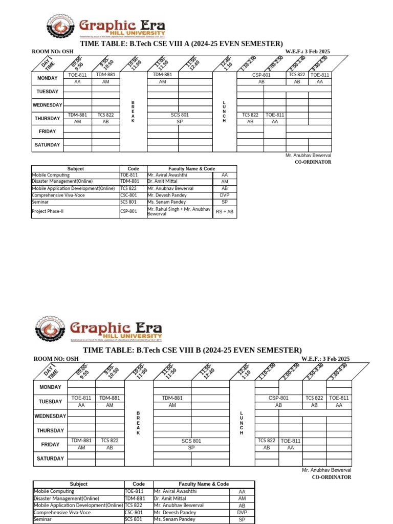 Time Table Btech CSE 2024-25_Even Sem_ver2 | PDF | Engineering
