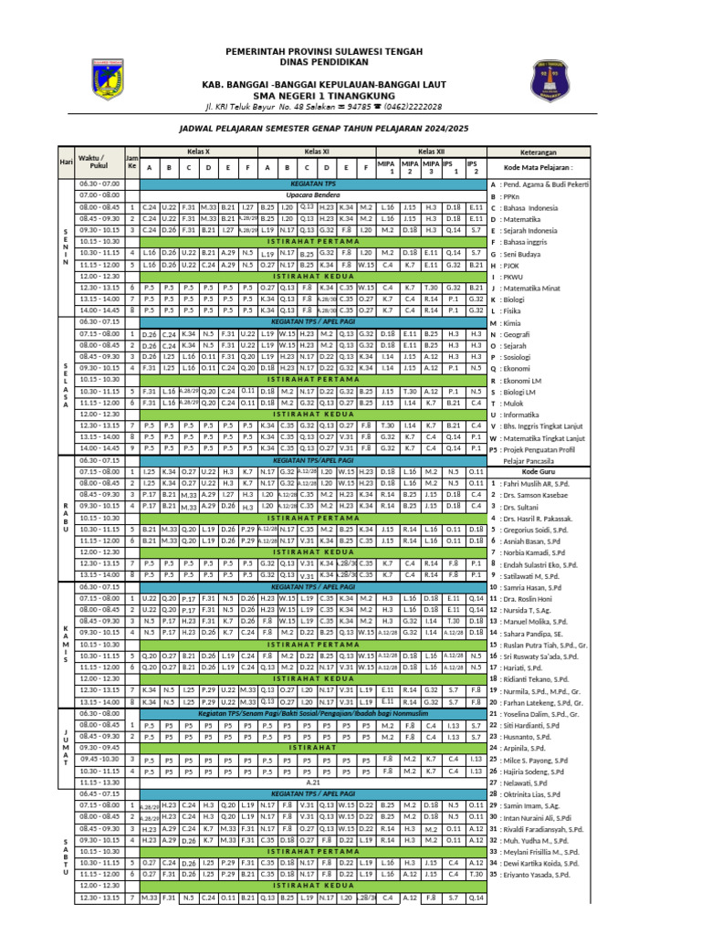 Jadwal Kbm 2024-2025 Sem. Genap | PDF
