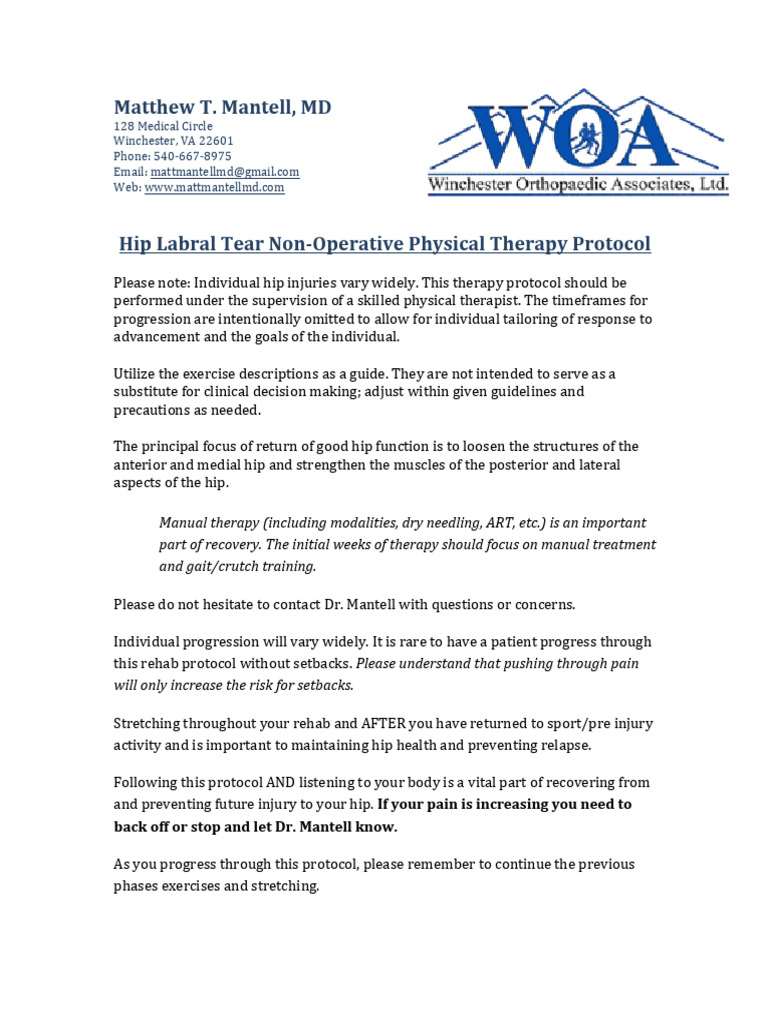 Hip Labral Tear Protocol | PDF | Physical Therapy | Hip