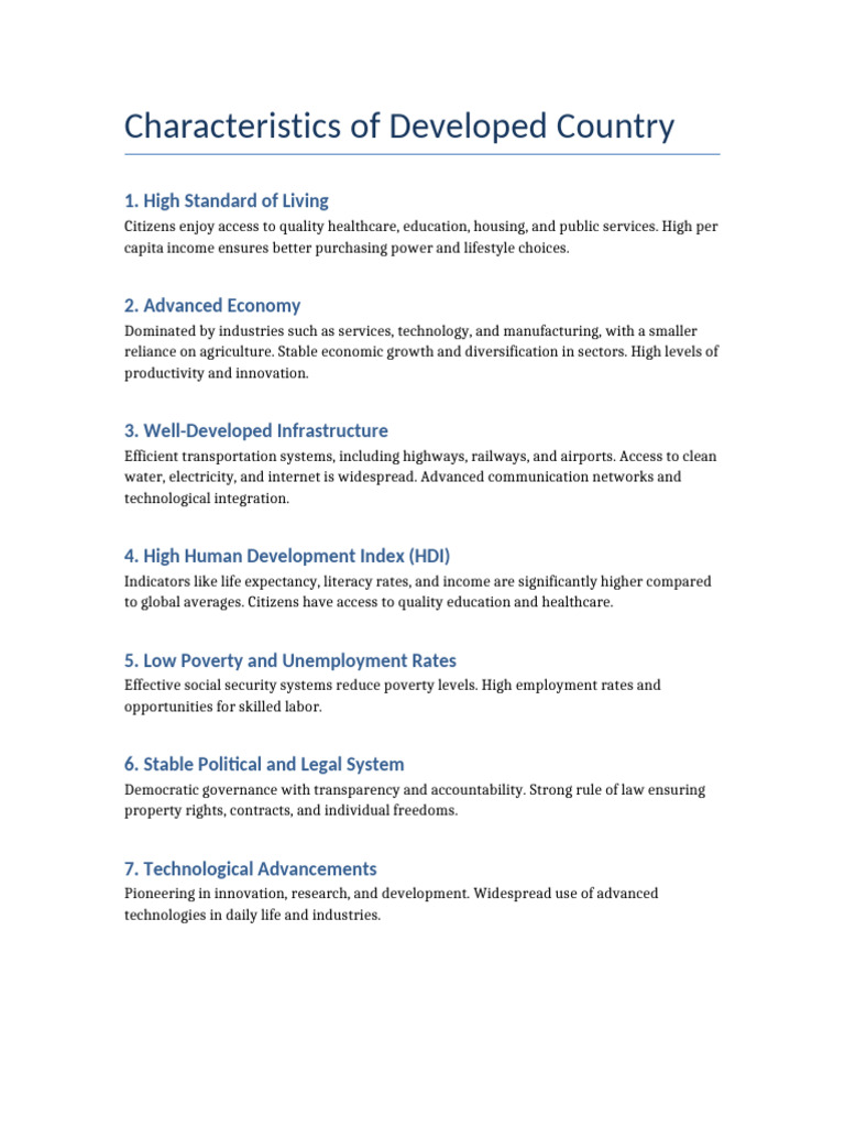 Key Traits of Developed Countries | PDF
