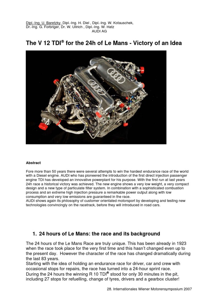 Audi R10 Engine Tech Paper | PDF | Turbocharger | Engines