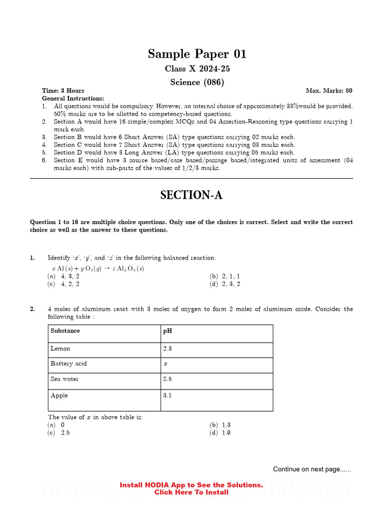 Science Sample Papers | PDF | Magnesium | Acid