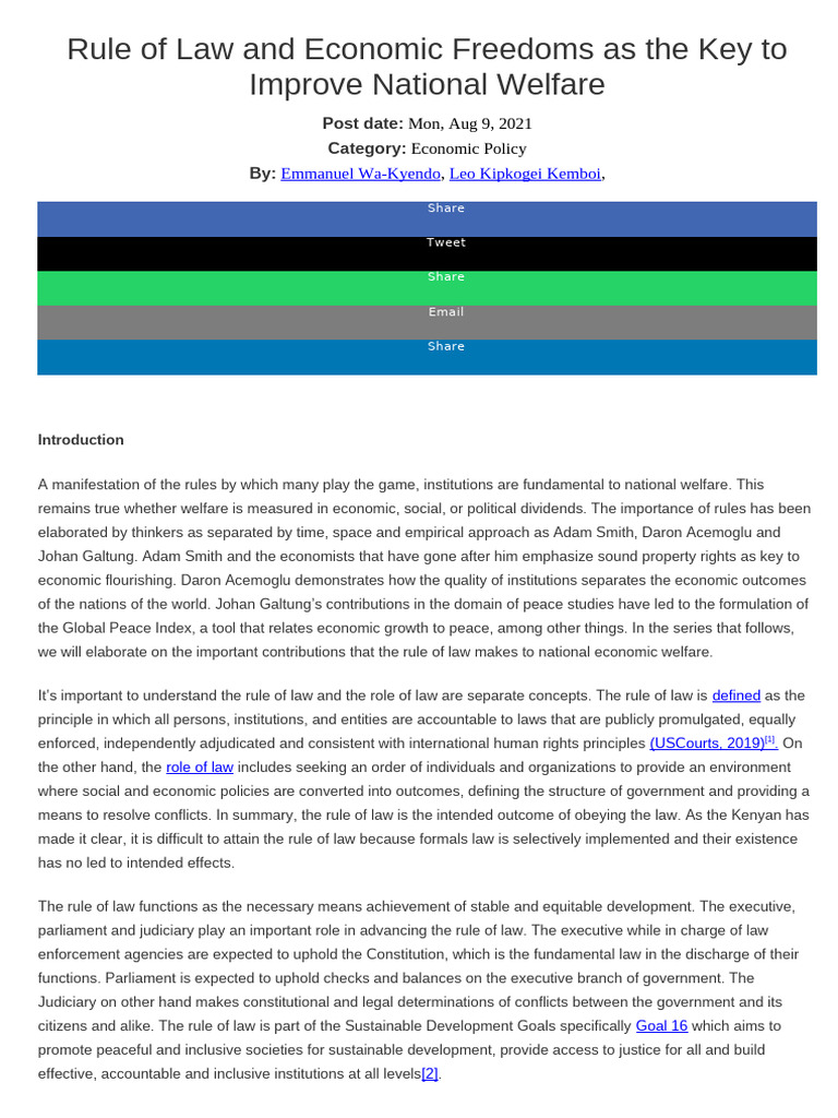 Rule of Law's Impact on Economic Welfare | PDF | Rule Of Law ...