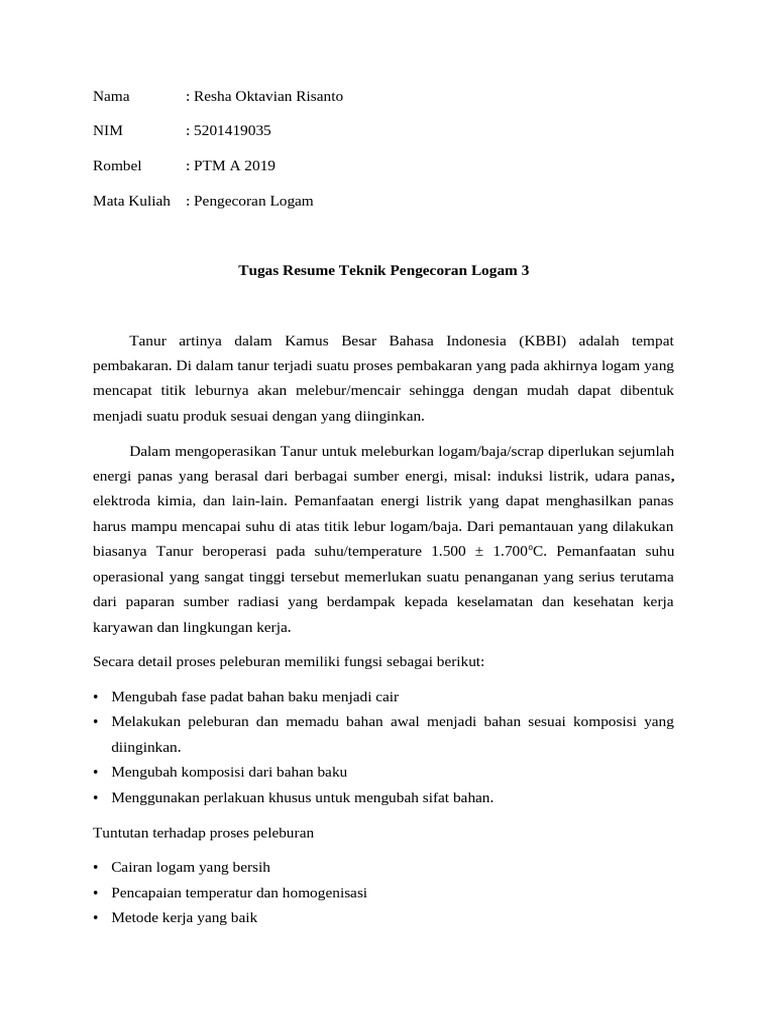 Proses dan Jenis Tanur Pengecoran Logam | PDF