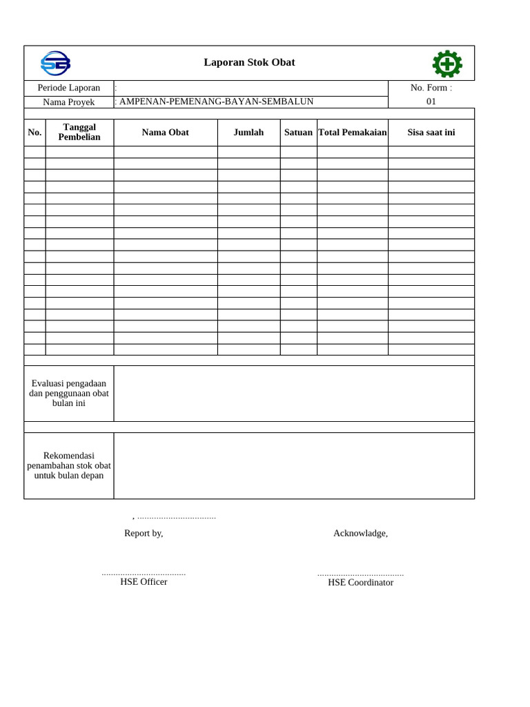 Form Laporan Stok Obat | PDF