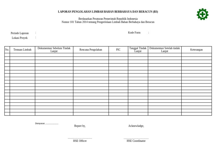 Form Laporan Pengolahan Limbah B3 | PDF