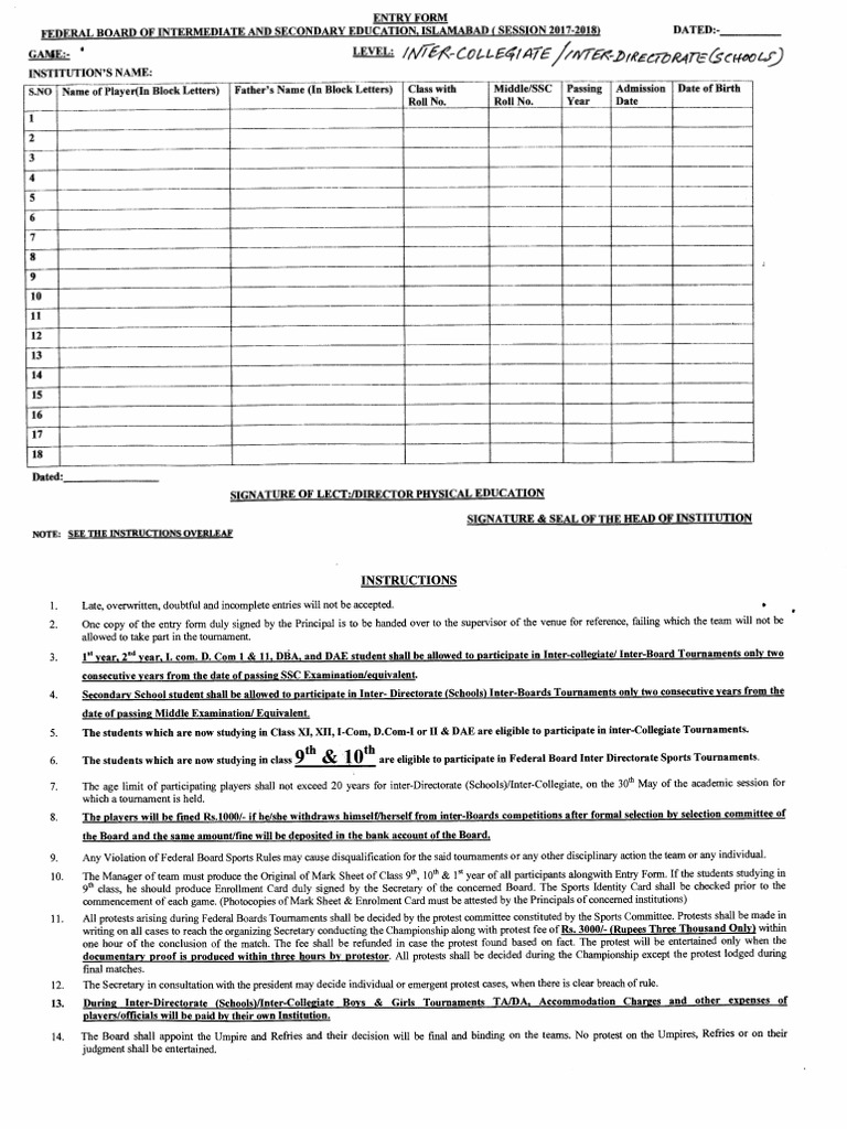 Games Entry Form | PDF