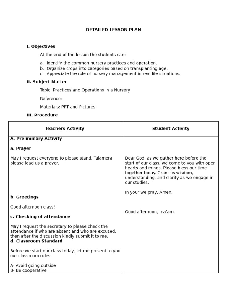 Nursery Management Practices Lesson Plan | PDF | Plant Nursery | Plants