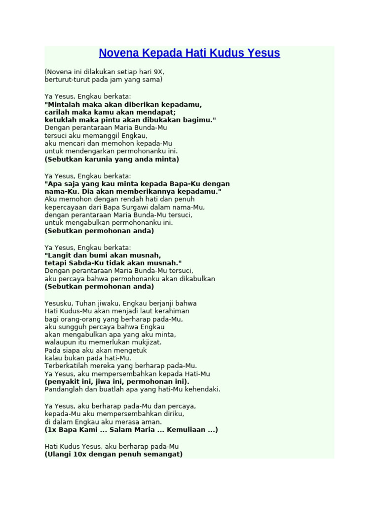 Novena Kepada Hati Kudus Yesus | PDF