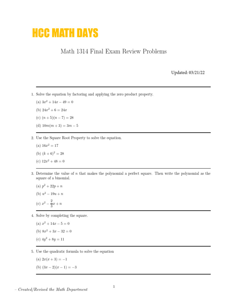 Math 1314 Final Exam Study Review | PDF | Mathematics | Algebra