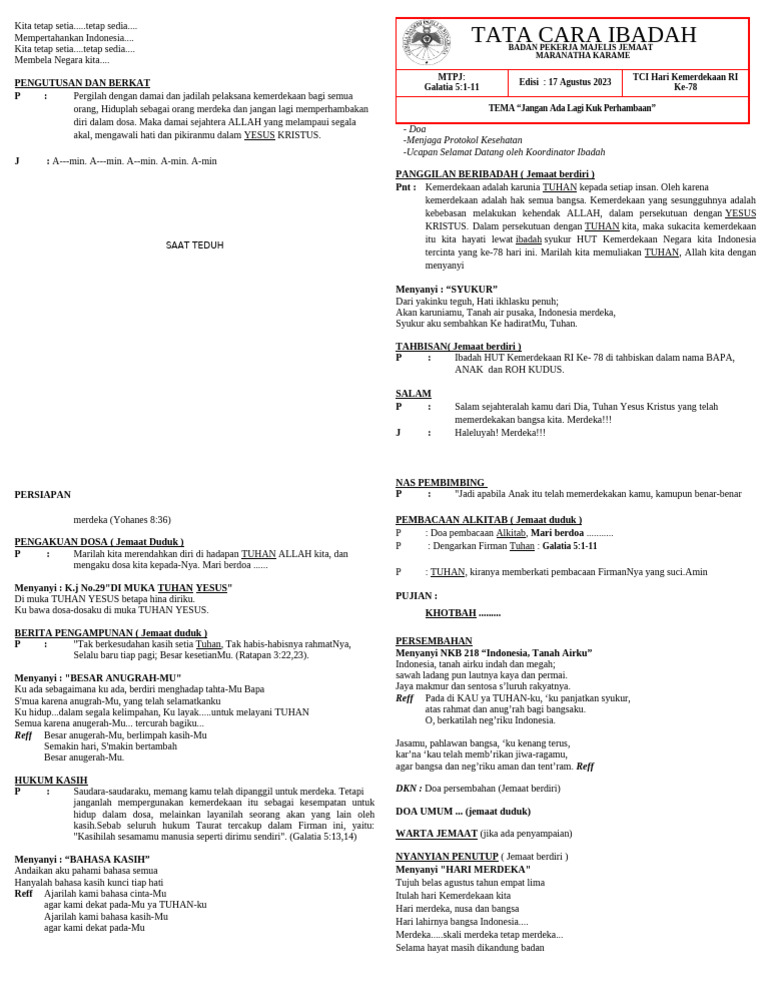 Tatacara Kemerdekaan RI 2023 | PDF
