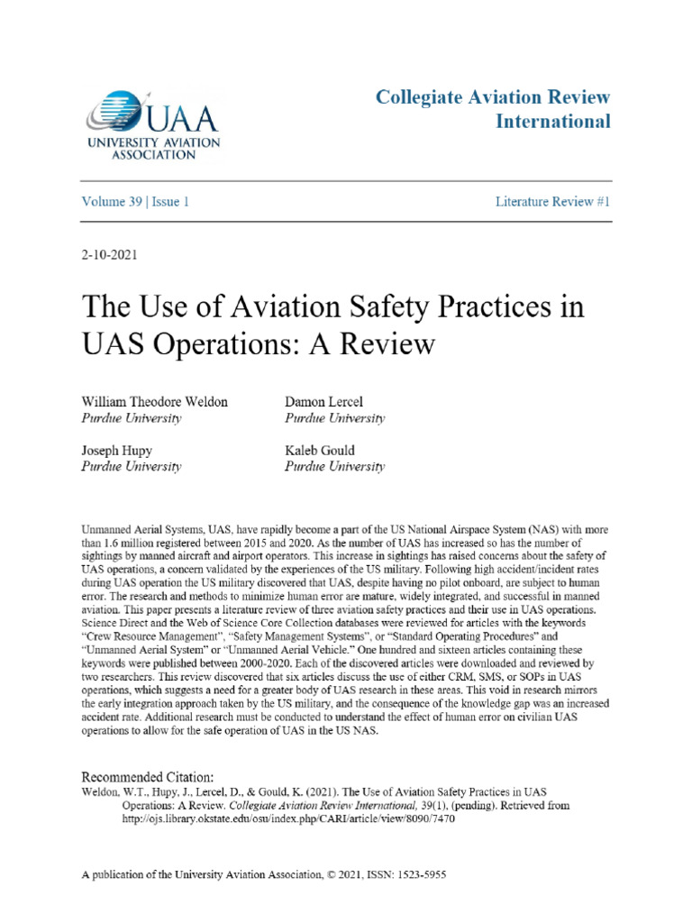 View of The Use of Aviation Safety Practices in UAS Operations | PDF