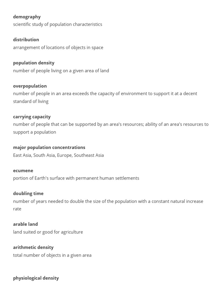 Unit 2 Population & Migration Vocabulary AP Human Geography 1 | PDF