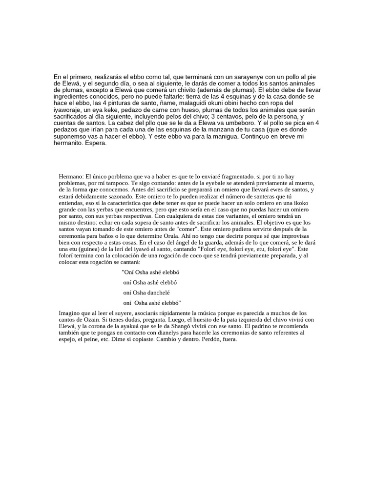 Ritual de Ebbo y Omiero para Santos | PDF | Santeria