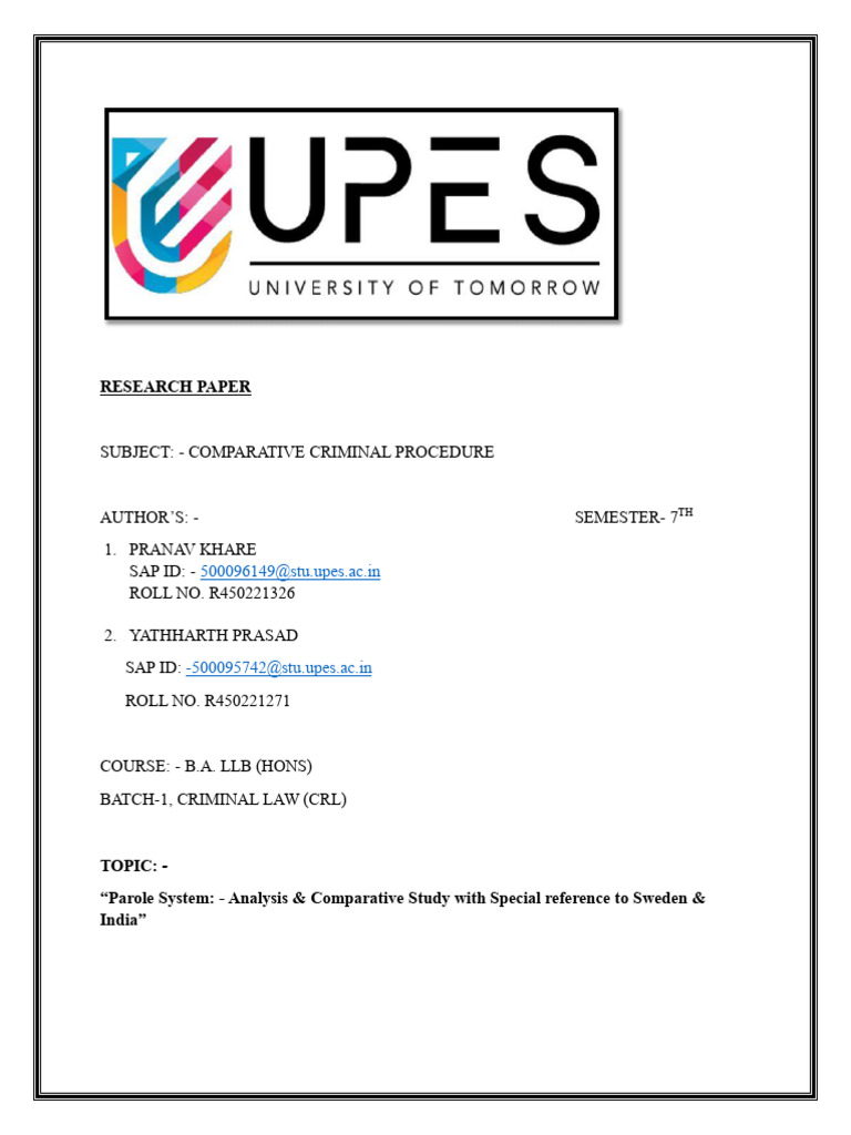 Comparative Parole Systems: Sweden & India | PDF | Parole ...