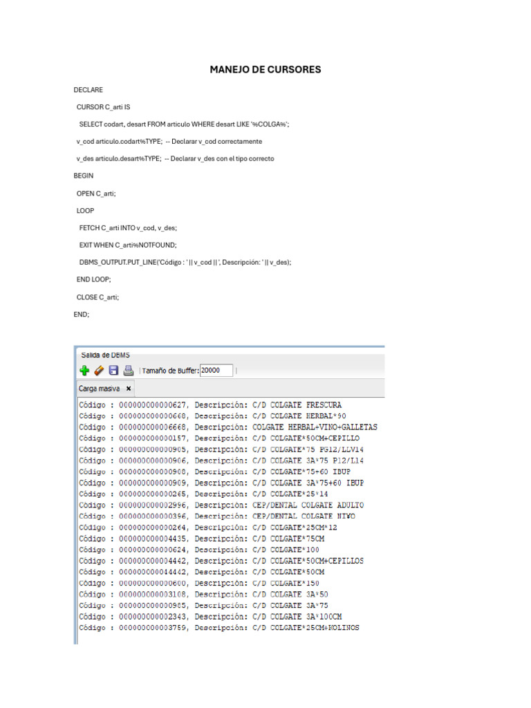 Manejo de cursores en PL/SQL | PDF