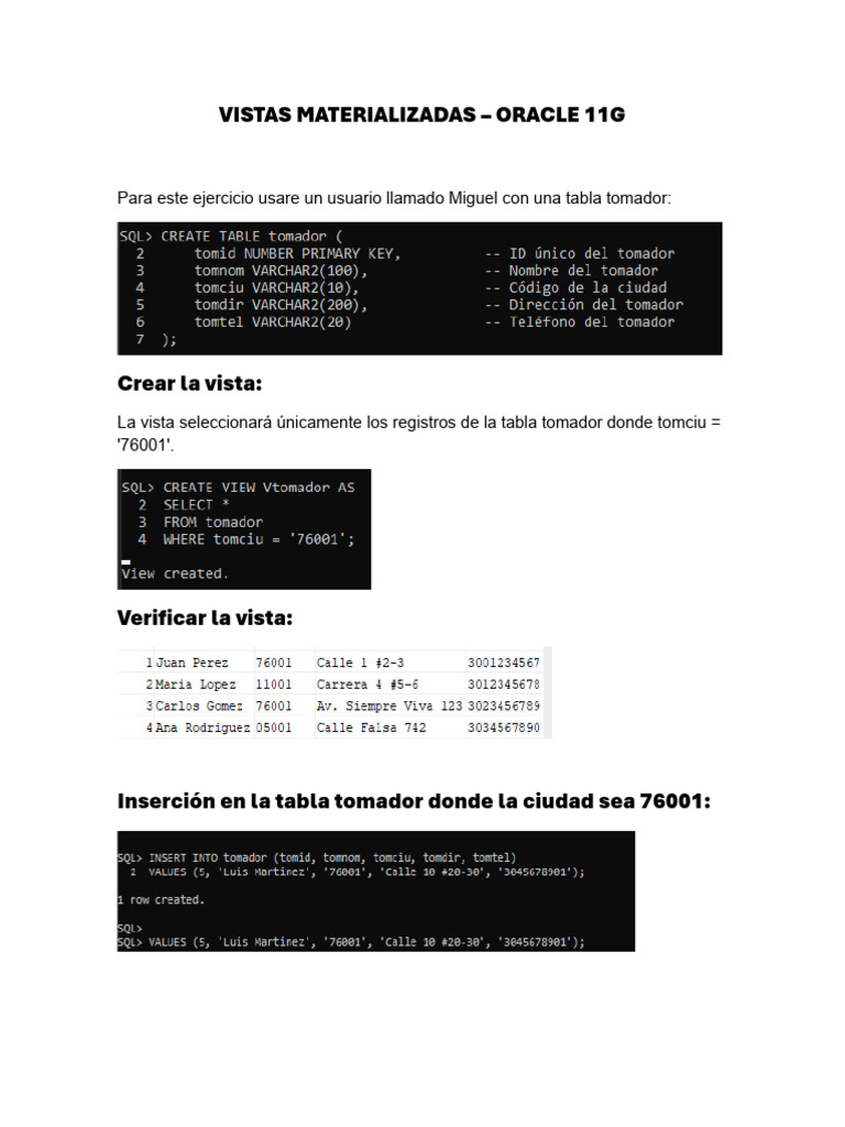 Vistas Materializadas en Oracle 11g | PDF | Informática