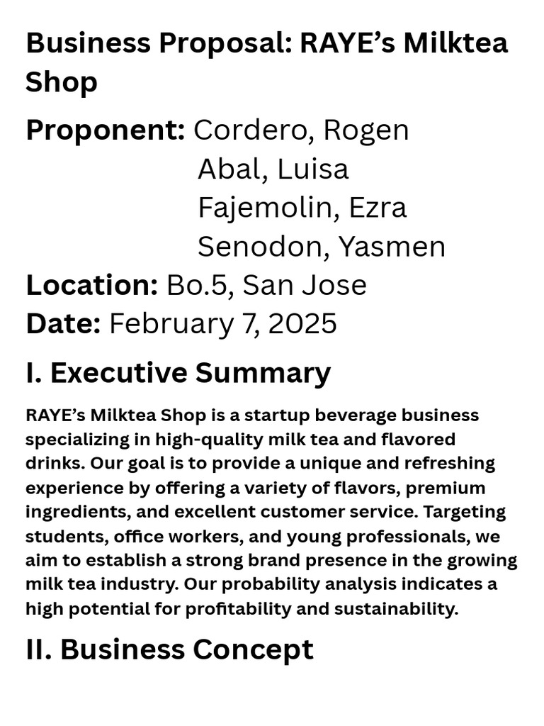 RAYE’s Milktea Shop Business Proposal | PDF | Tea | Revenue