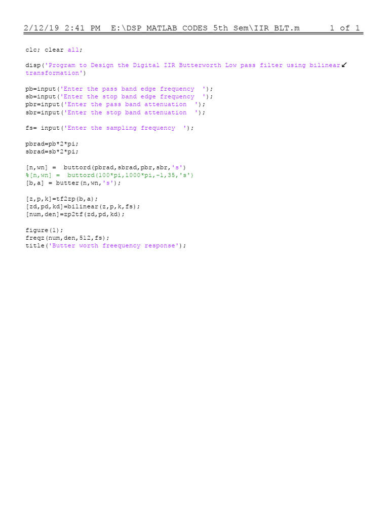 IIR Butterworth Filter Design | PDF
