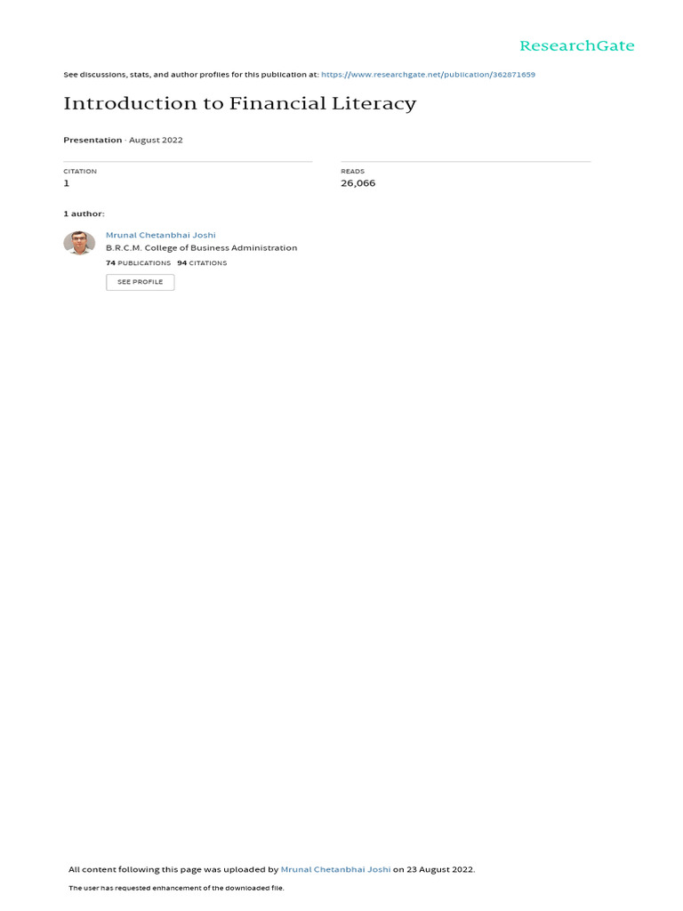 Introduction to Financial Literacy Guide | PDF | Loans | Financial Literacy