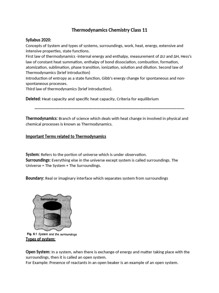 Class 11 Thermodynamics Syllabus Overview | PDF | Enthalpy | Heat