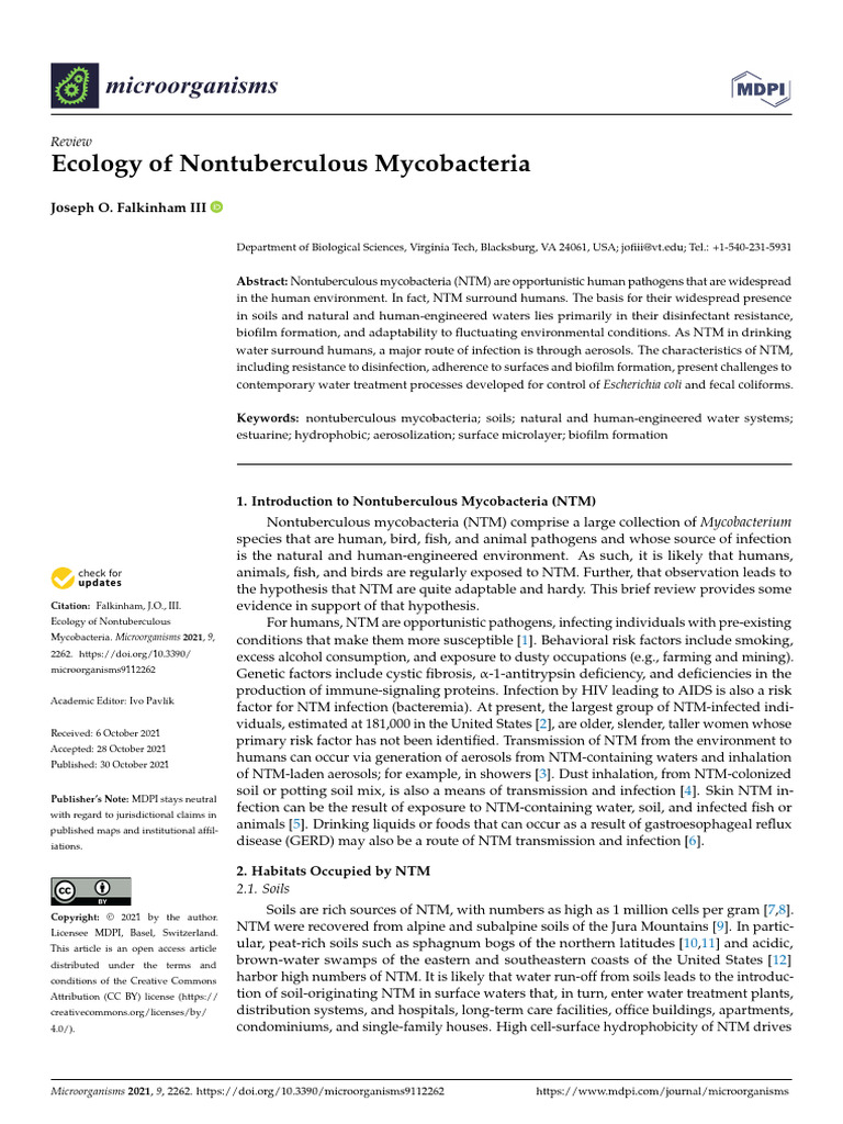 Ecology of Nontuberculous Mycobacteria 2023 | PDF | Mycobacterium | Biofilm