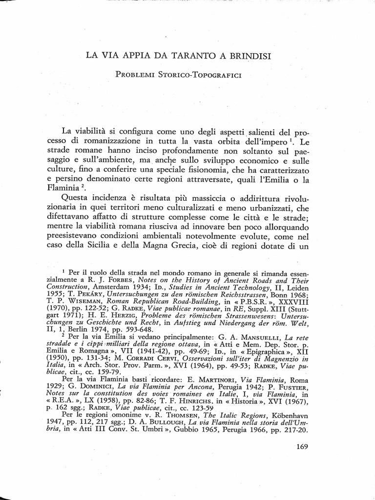 La Via Appia Da Taranto A Brindisi Problemi Storico-Topografici | PDF