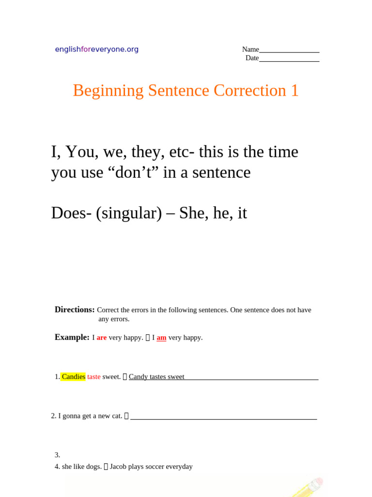 Beginning Sentence Correction 1 | PDF