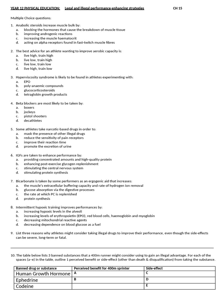 CH 15 Legal & Illegal Performance-Enhancing Strategies | PDF | Doping ...