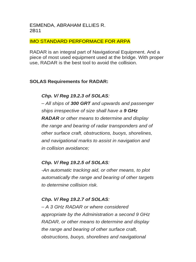 IMO Performance Standards for RADAR | PDF | Radar | Navigation