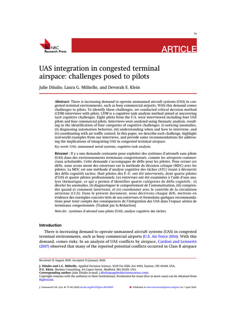 UAS Integration in Congested Terminal Airspace Challenges Posed To ...