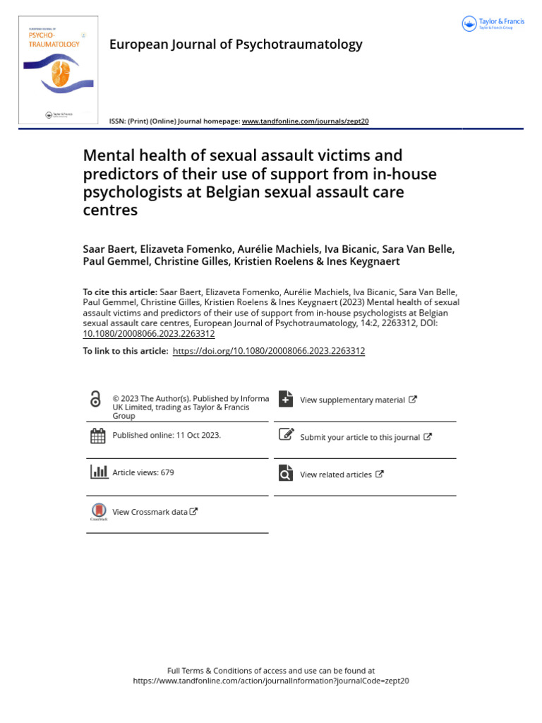 Mental Health of Sexual Assault Victims and Predictors of Their Use of ...