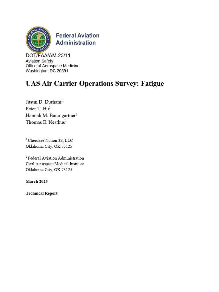 UAS Air Carrier Operations Survey Fatigue | PDF | Unmanned Aerial ...