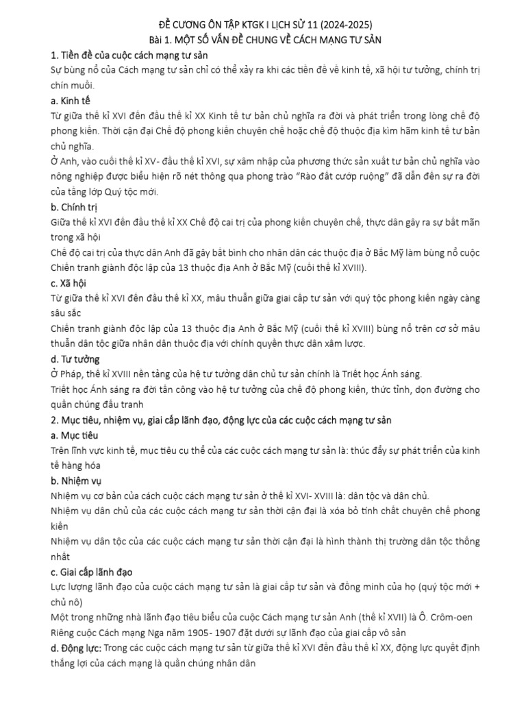 ĐỀ CƯƠNG ÔN TẬP KTGK 1 LỊCH SỬ 11 (24-25) | PDF