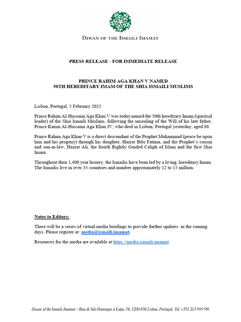 Announcement of 50th Imam -- 050225 | PDF