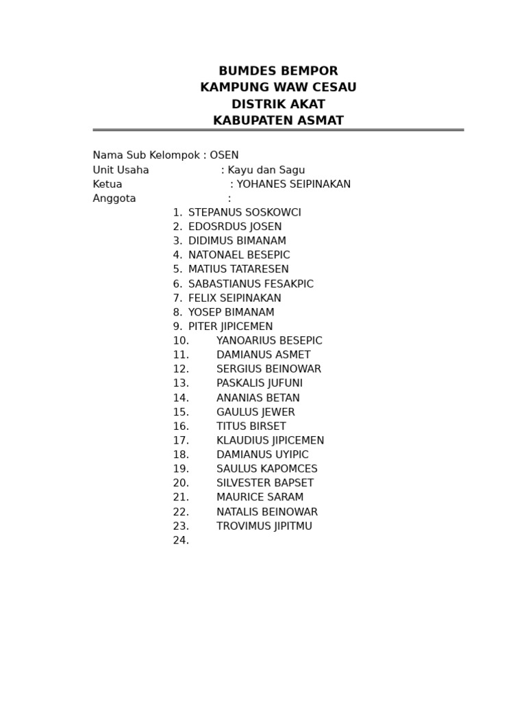 Anggota BUMDes Osen Asmat | PDF