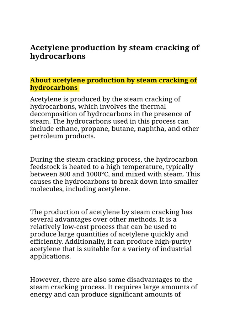 Acetylene Production via Steam Cracking | PDF | Cracking (Chemistry ...