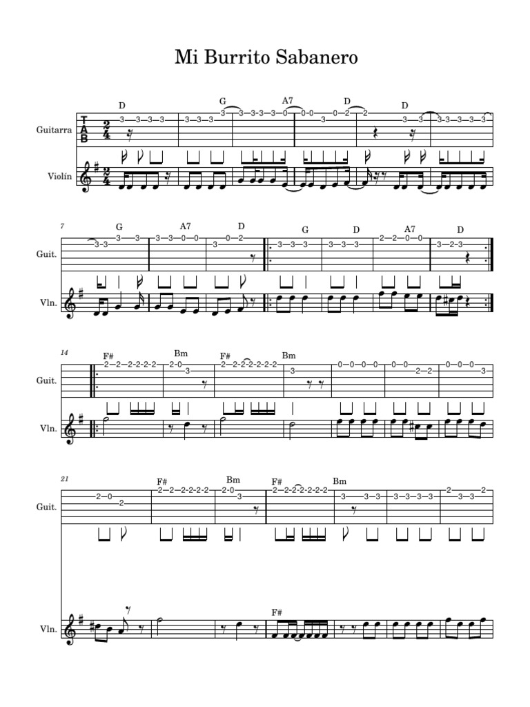 Partitura de "Mi Burrito Sabanero" | PDF