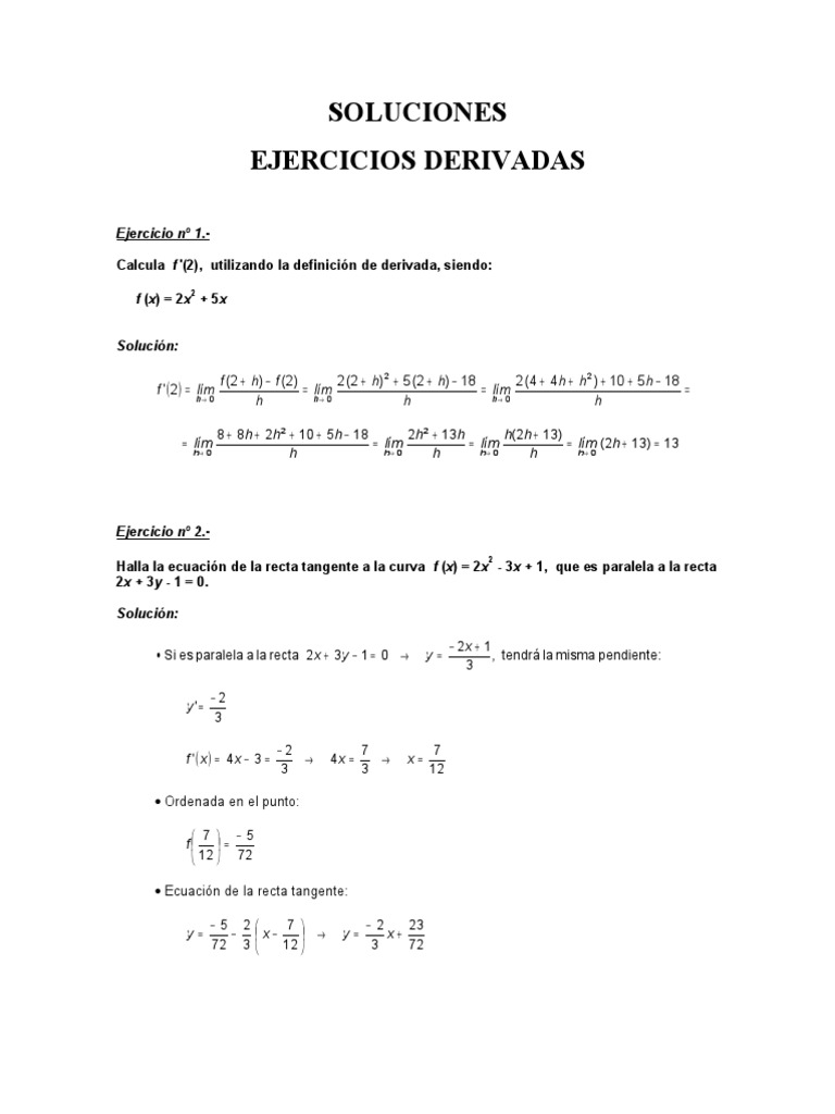 Derivades Exercicis Resolts | PDF | Pendiente | Línea (geometría)